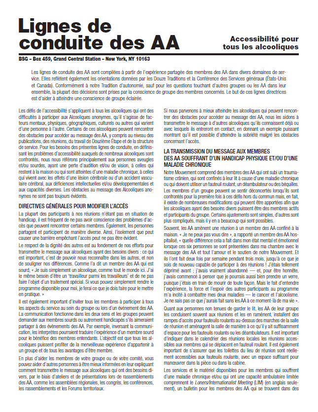 Ligne de conduite des AA sur les Accessibilité pour tous les ... Ligne de conduite des AA sur les Accessibilité pour tous les ...